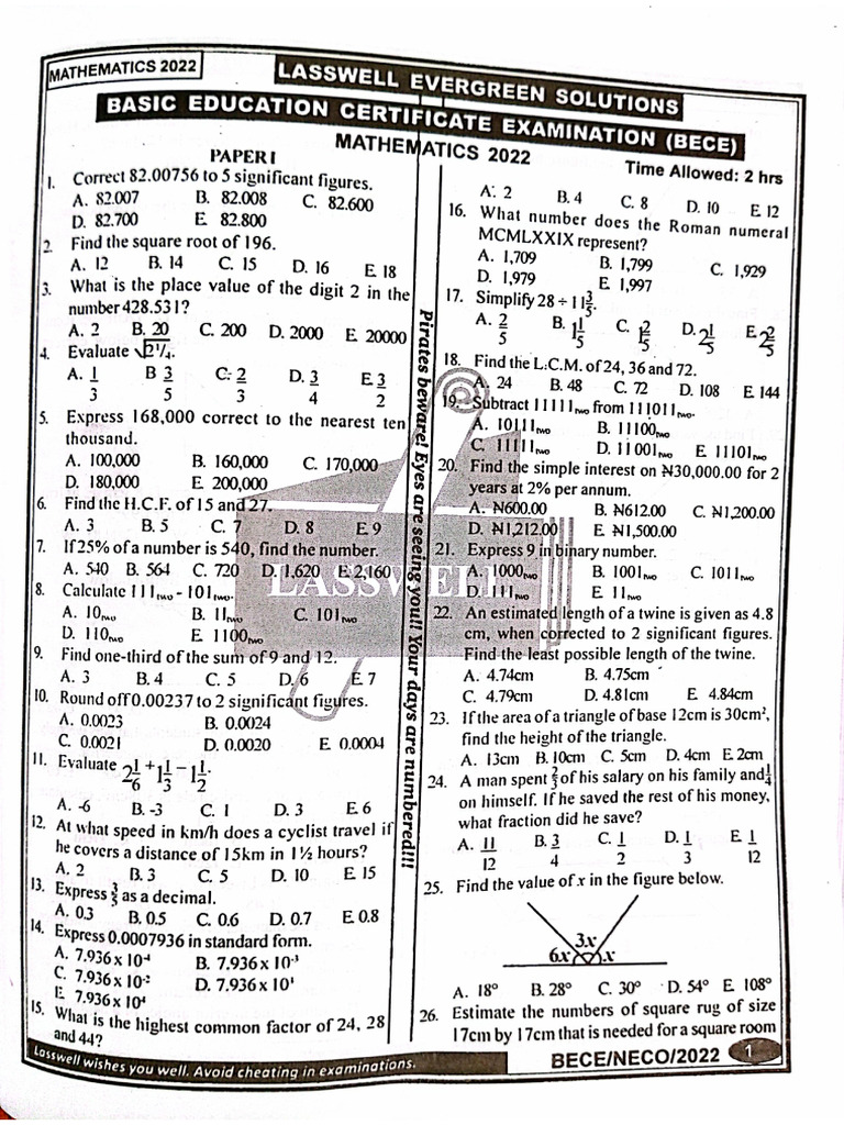 NECO BECE Past Questions | PDF