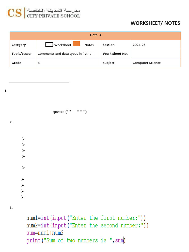 Comments and Data Types in Python | PDF