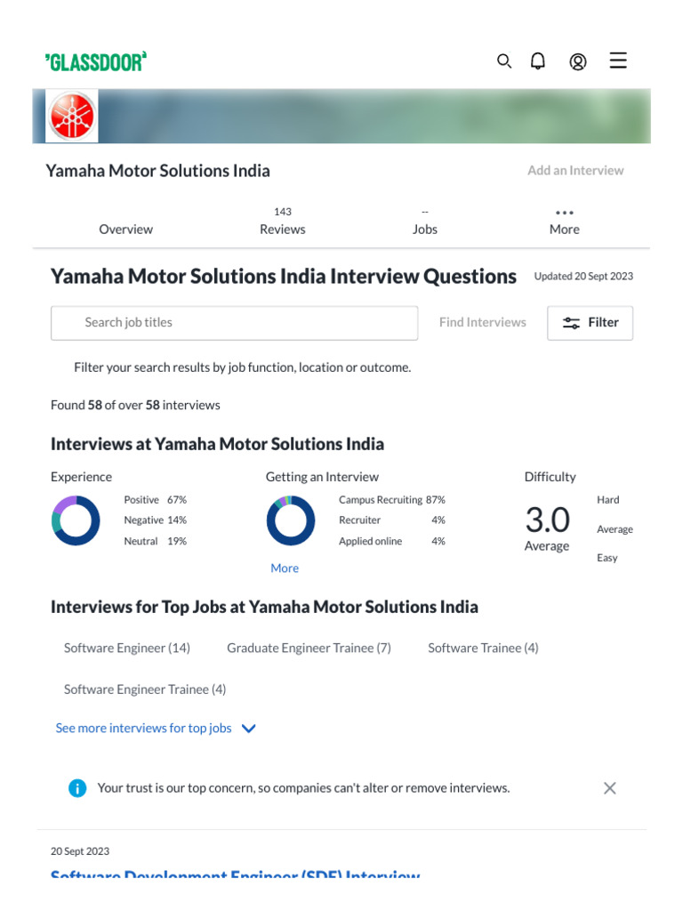 64 Yamaha Motor Solutions India Interview Questions & Answers (2023) - Glassdoor | PDF