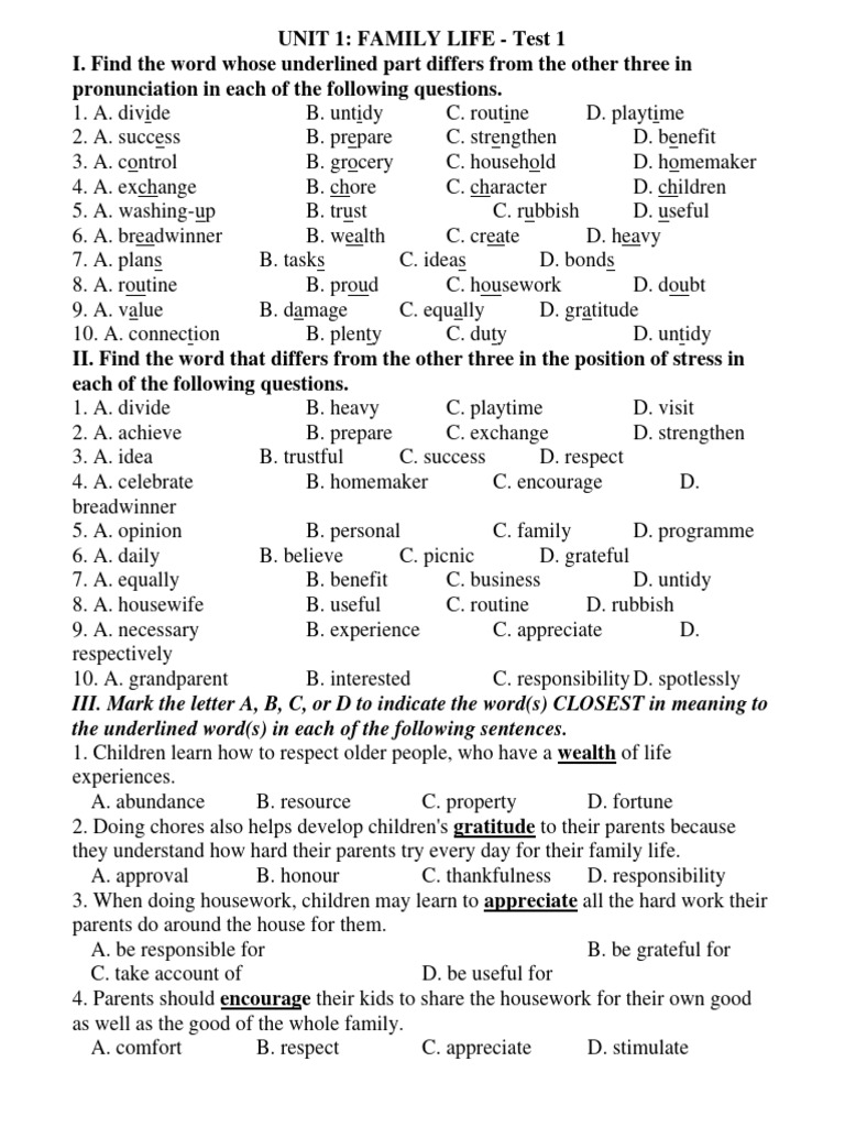 Grade 10 Unit 1 - Test 1 2 3 Practice | PDF