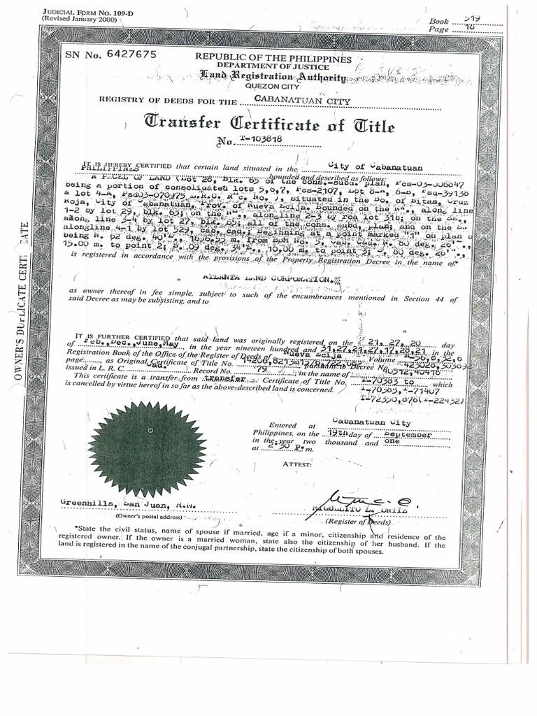 TCT - BLK 65 Lot 28 | PDF