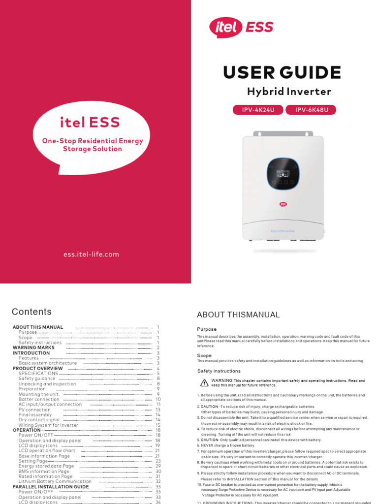 Itel Hybrid Inverter User Manual IPV-4K24U IPV-6K48U 20240328 | PDF