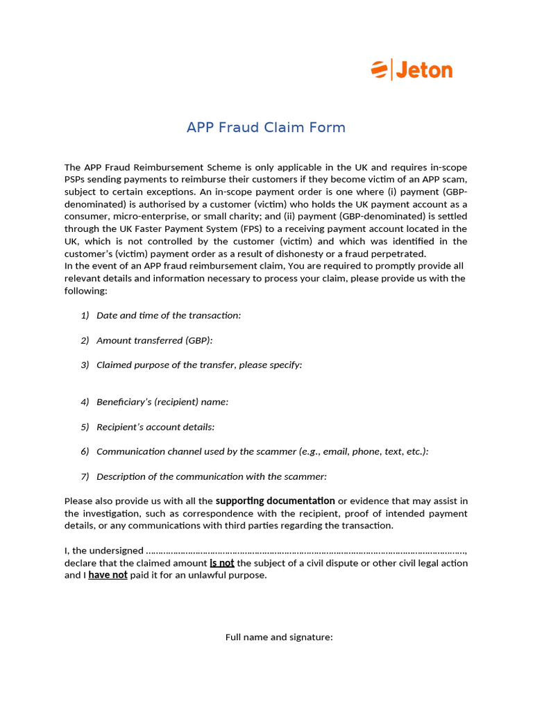 APP Fraud Claim Form | PDF