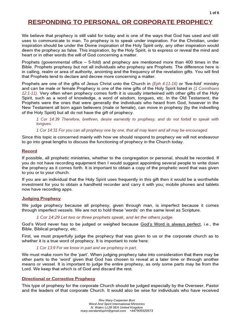 Responding To Prophecy-Handout | PDF