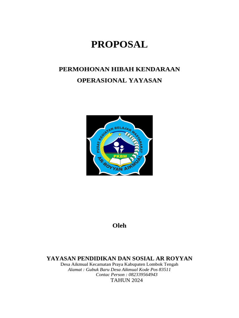 Proposal Hibah Kendaraan Operasional Ar Royan | PDF Proposal Hibah Kendaraan Operasional Ar Royan | PDF
