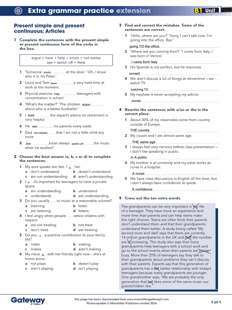 B1 UNIT 1 Extra Grammar Practice Extension | PDF