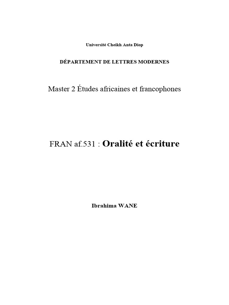 M2 - Oralité Et Écriture | PDF