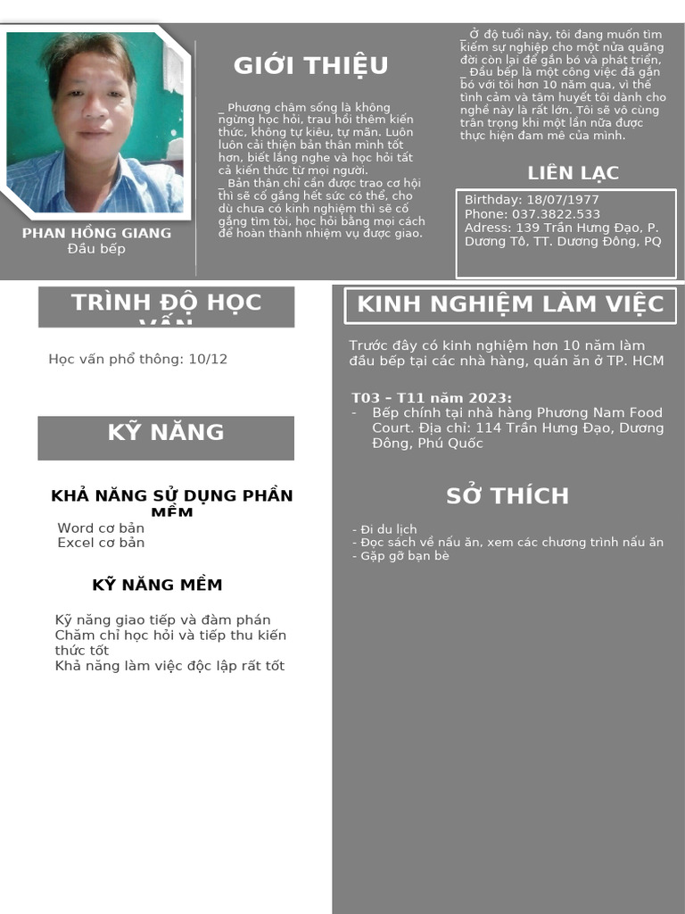 CV Phan Hong Giang | PDF