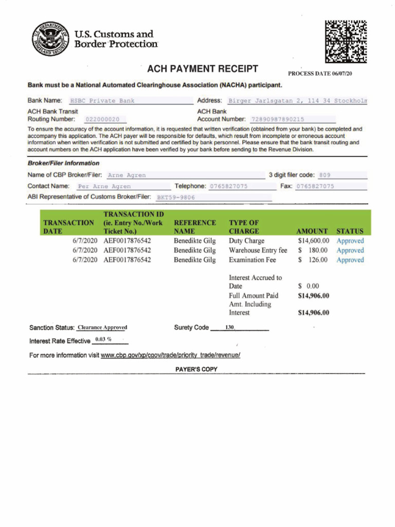 ACH Settlement Receipt PDF | PDF