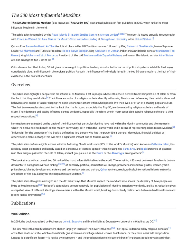 The 500 Most Influential Muslims - Wikipedia | PDF | Islamic Branches ...