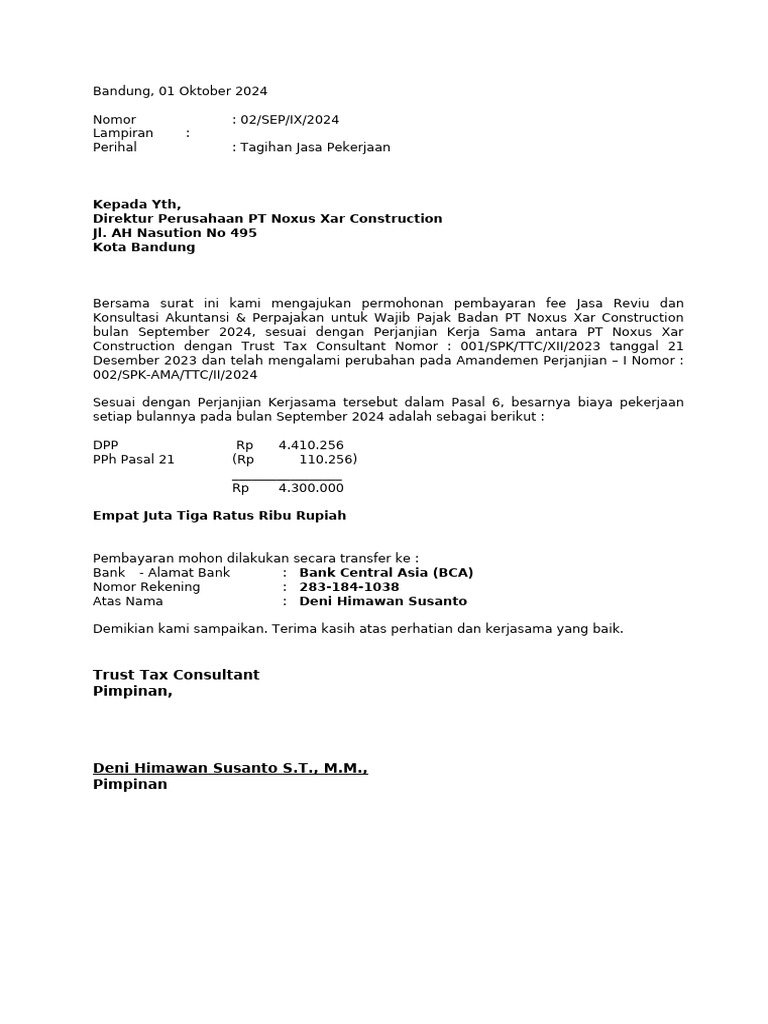 Surat Tagihan Noxus September | PDF