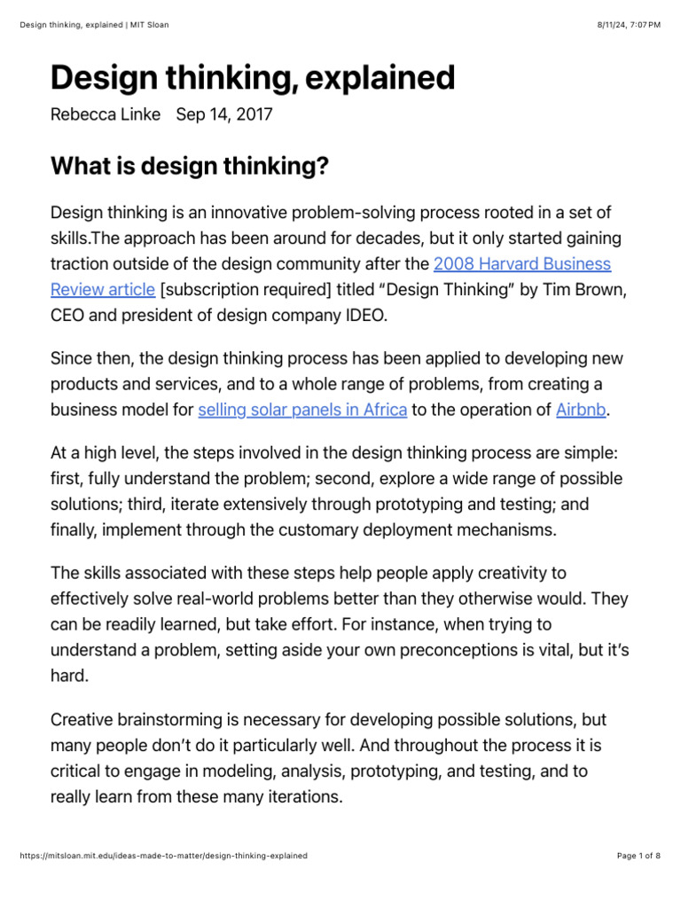 Design Thinking, Explained MIT Sloan | PDF