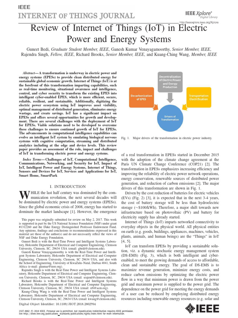 Review of Internet of Things IoT in Electric Power and Energy Systems | PDF