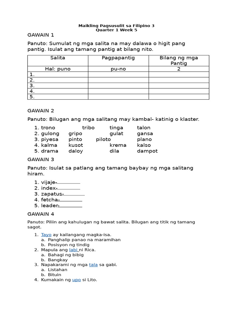 Quizzes 3 (FILIPINO) | PDF