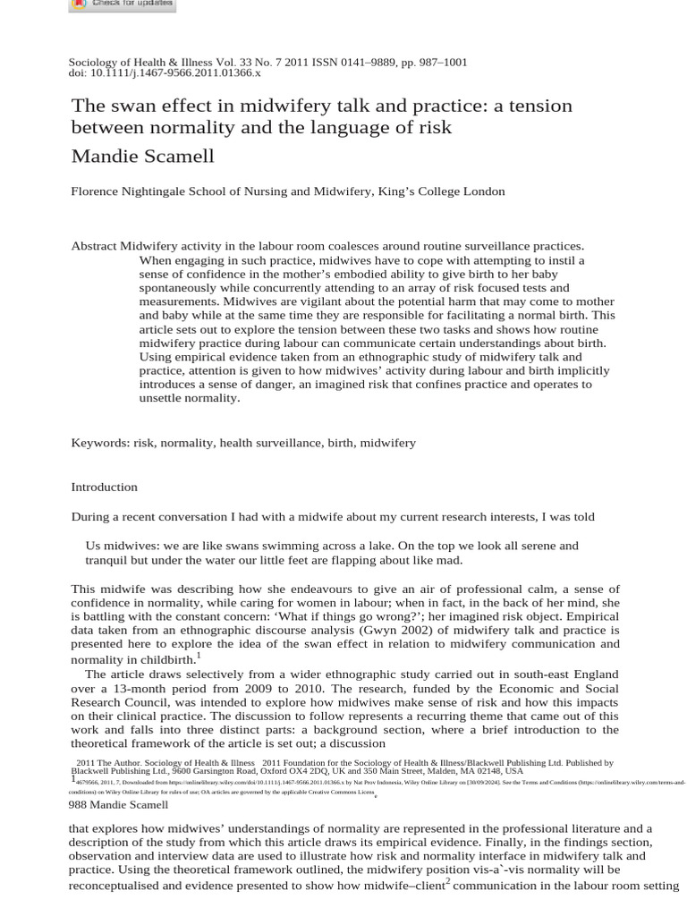 Sociology Health Illness - 2011 - Scamell - The Swan Effect in ...