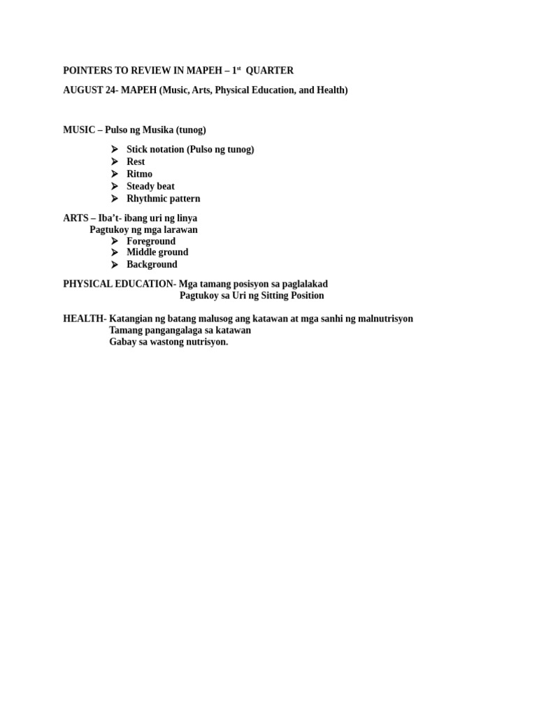 Pointers To Review in Mapeh 3 | PDF