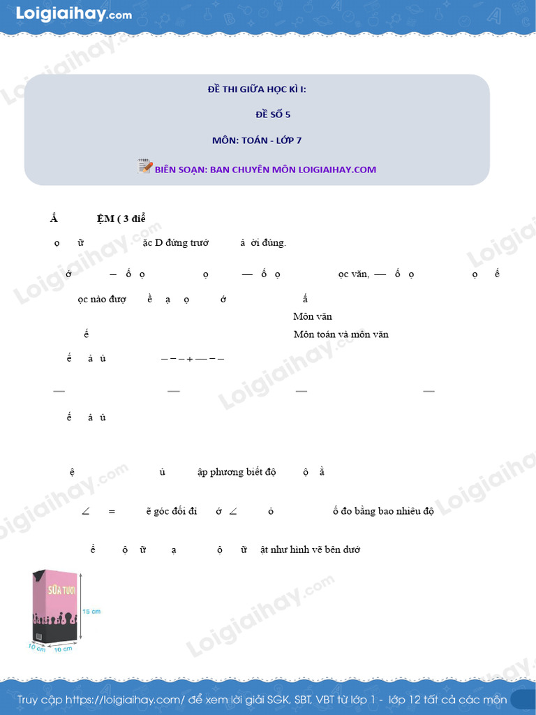 De Kiem Tra Giua Hoc Ki 1 Toan 7 de So 5 Chan Troi Sang Tao 1666768632 | PDF