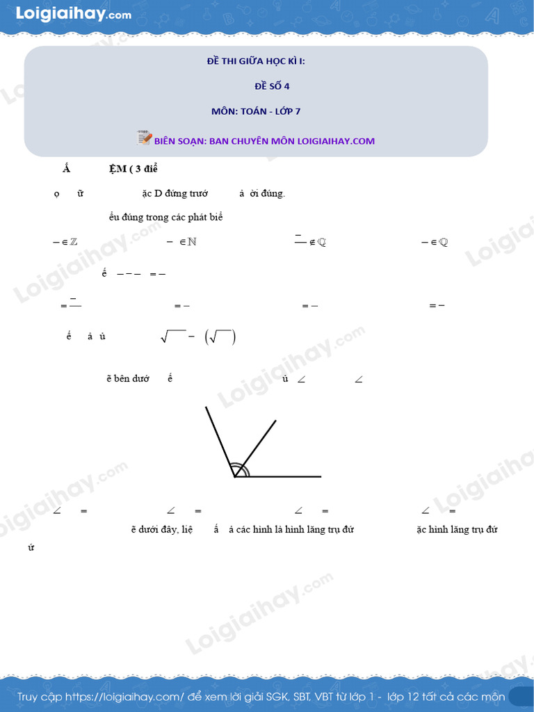 De Kiem Tra Giua Hoc Ki 1 Toan 7 de So 4 Chan Troi Sang Tao 1666673346 | PDF