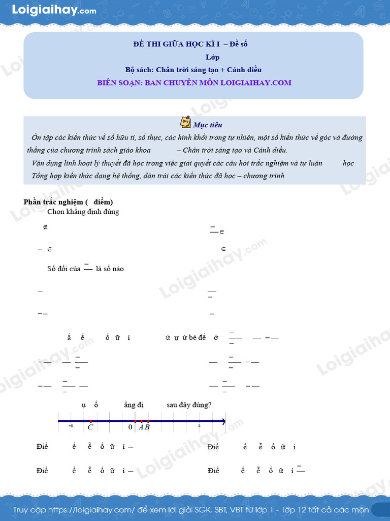 De Kiem Tra Giua Hoc Ki 1 Toan 7 de So 6 Chan Troi Sang Tao 1697274640 | PDF