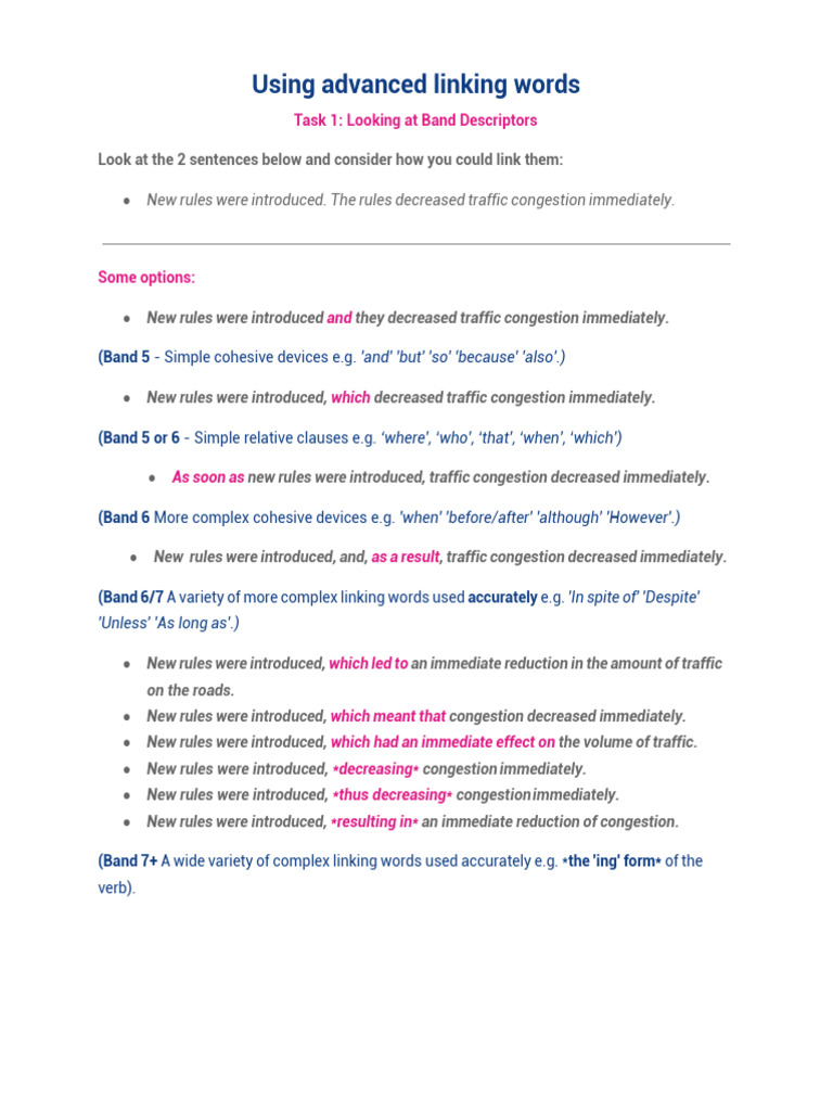 Linking Words - Advanced Lessons | PDF