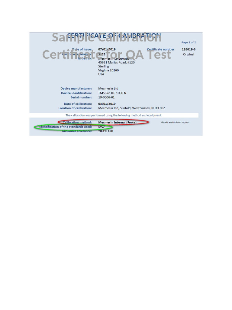 Calibration Certificate - Sample | PDF