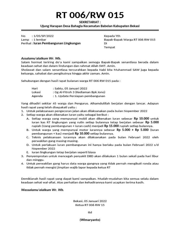 Iuran RT 006 RW 015 | PDF