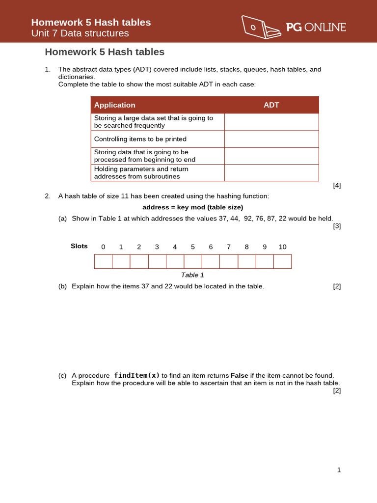 Data Structures Homework 5 Hash Tables | PDF