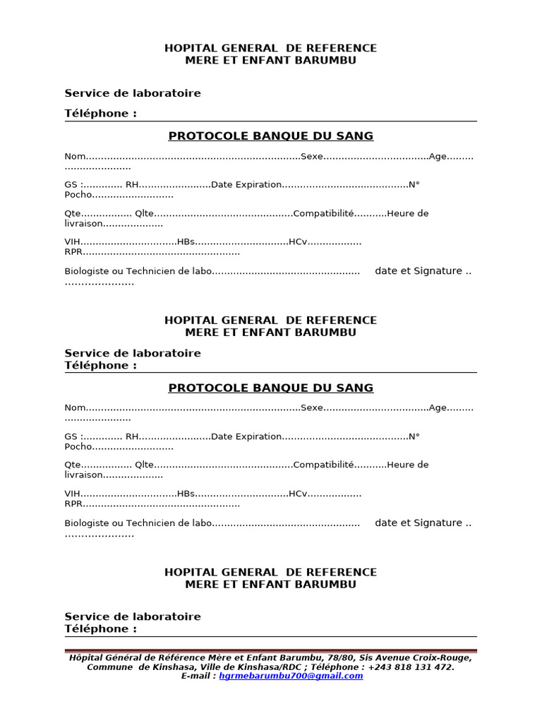 Protocole Banque Du Sang Labo | PDF