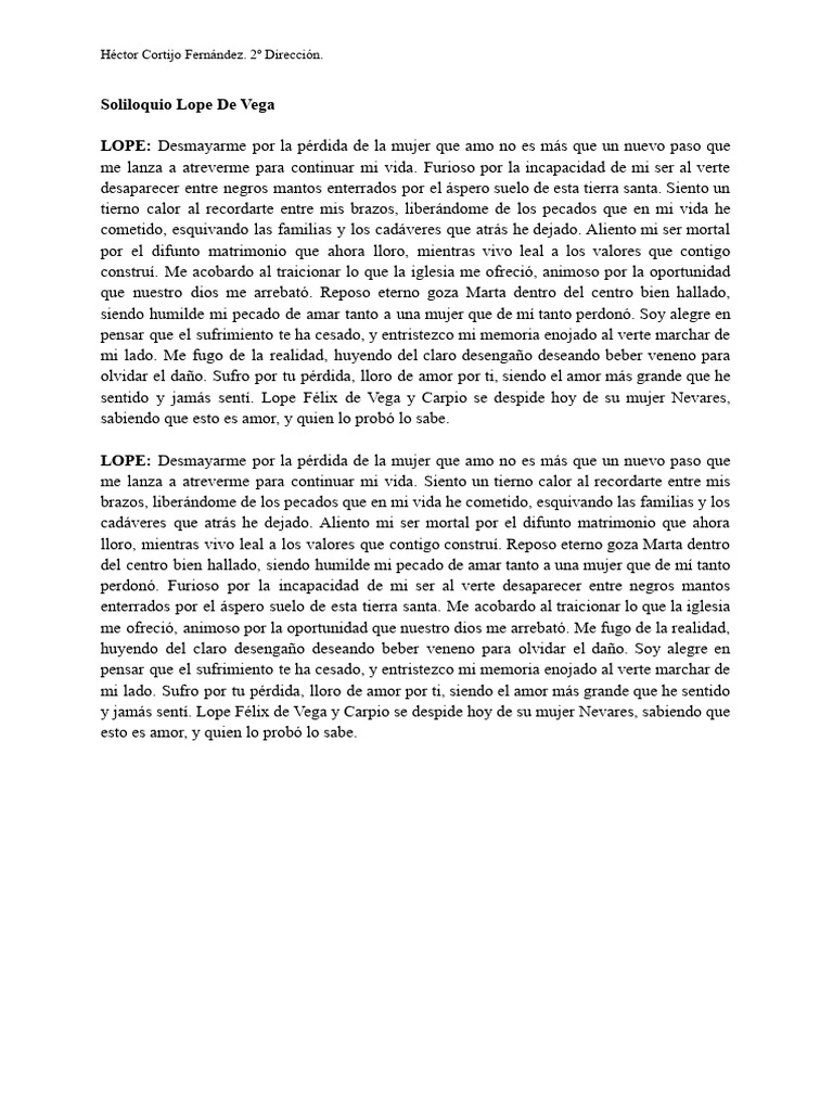 Soliloquio Lope de Vega | PDF