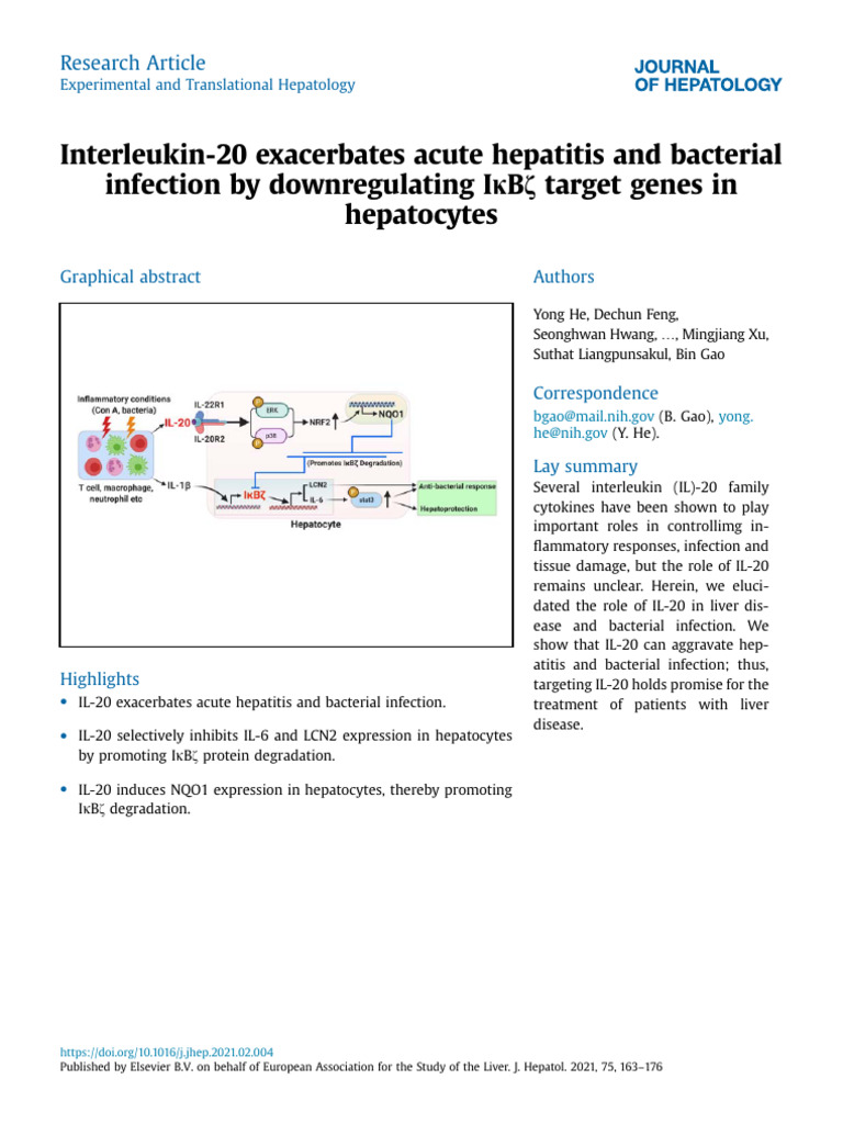 Interleukin-20 Exacerbates Acute Hepatitis and Bacterial Infection by ...