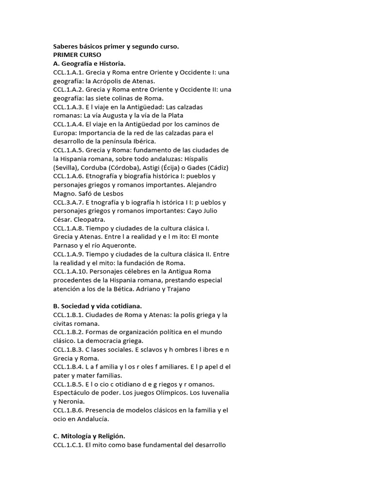 Cultura Clásica - Saberes Básicos | PDF