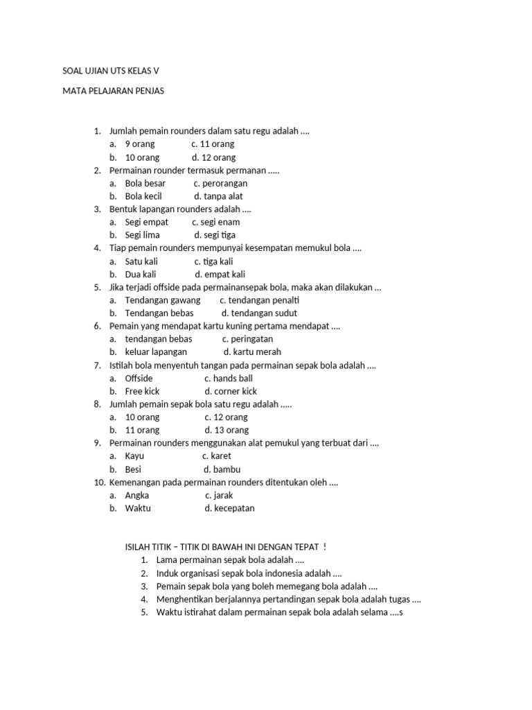 Soal Ujian Uts Kelas V | PDF