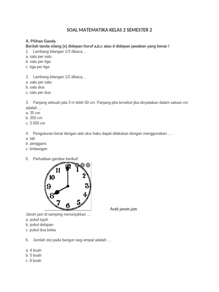 Soal Matematika Kelas 2 Semester 2 | PDF