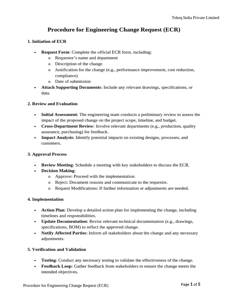 Procedure For Engineering Change Request | PDF