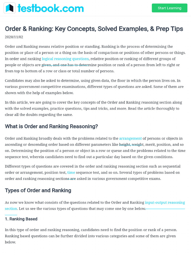 Order and Ranking Reasoning | PDF