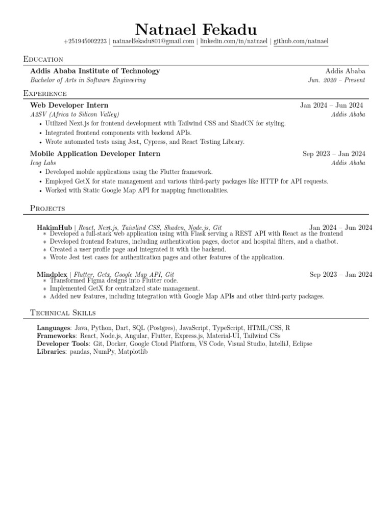 Natnael Fekadu: Education | PDF