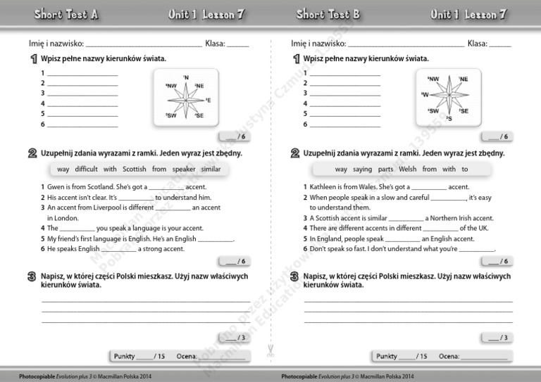 Short Tests Unit 1 Lesson 7 | PDF