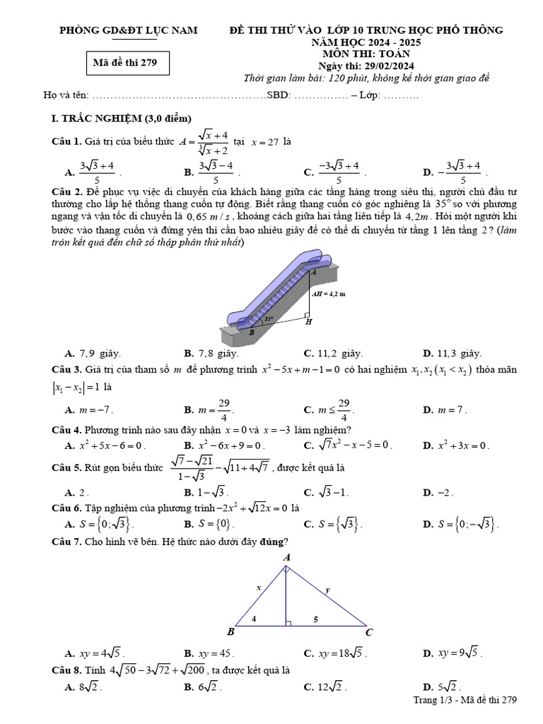 De Thi Thu Toan Vao Lop 10 Nam 2024 2025 Phong GDDT Luc Nam Bac Giang | PDF