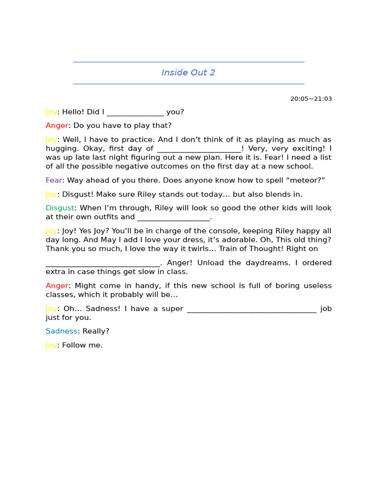 Inside Out Dictation Script PT 2 | PDF