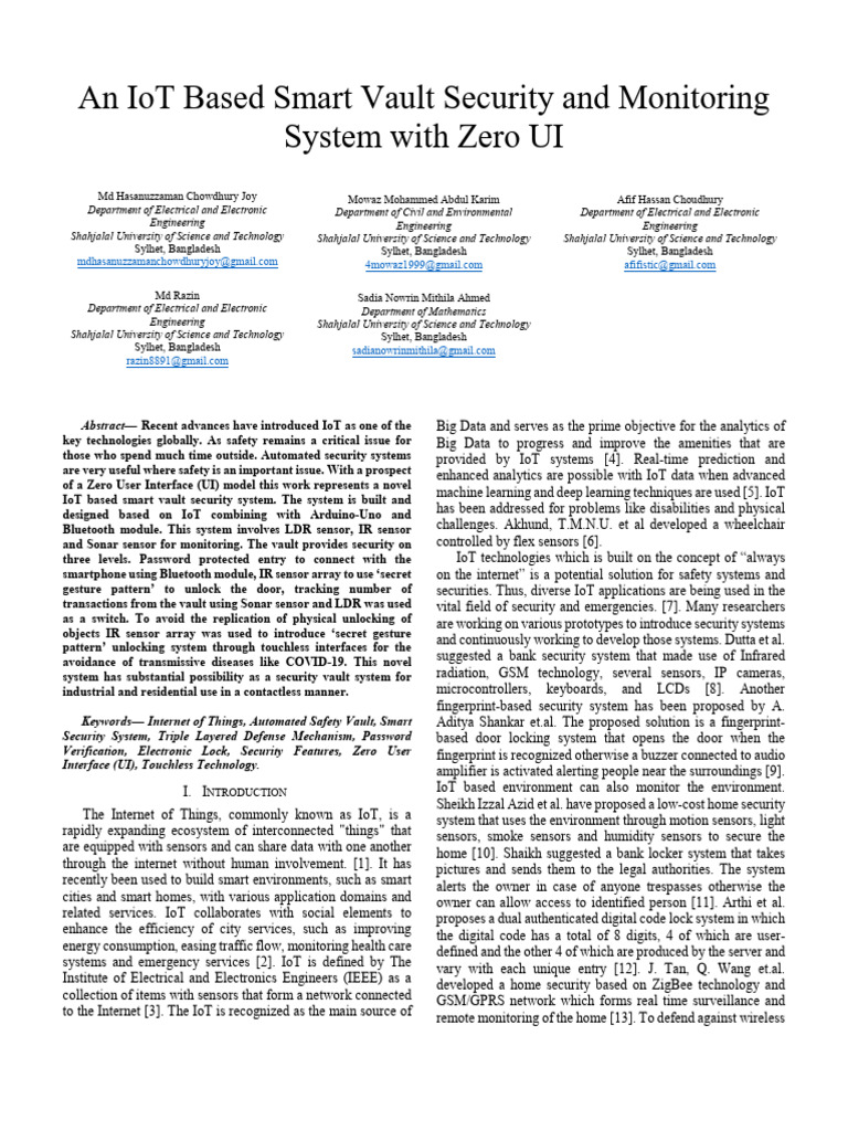 An Iot Based Smart Vault Security And Monitoring System With Zero Ui Pdf