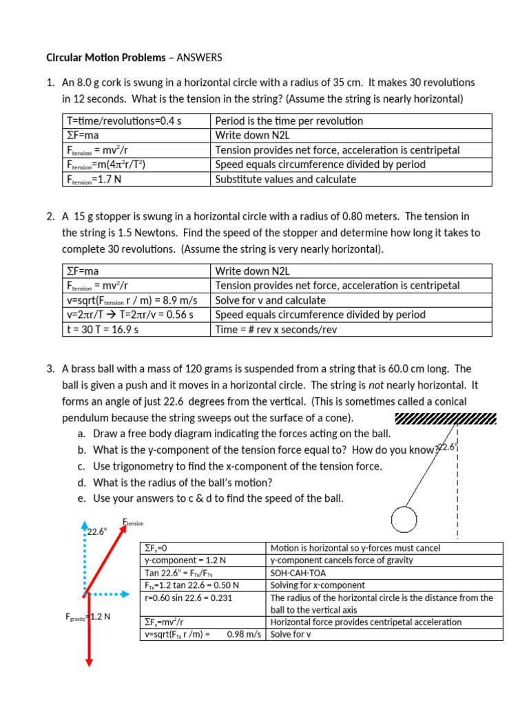 Circular Motion Problems Answers | PDF