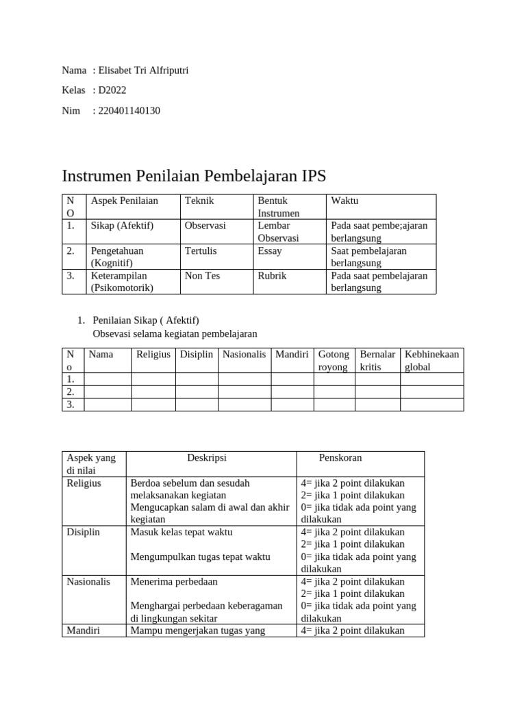 Instrumen Penilaian Pembelajaran IPS - ECHYK | PDF
