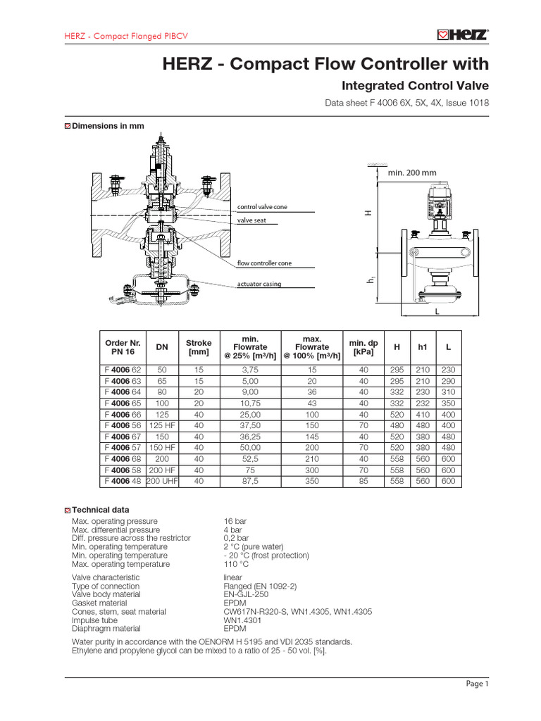 HERZ - Compact Flow Controller With: Integrated Control Valve | PDF ...