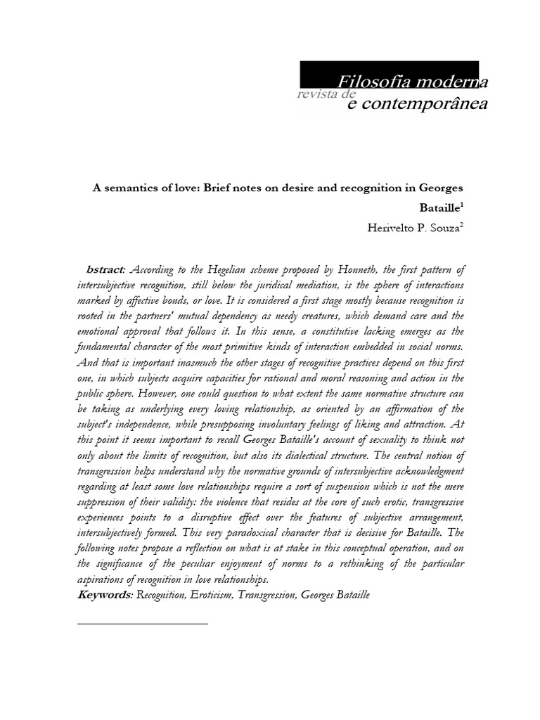 A Semantics of Love - Brief Notes On Desire and Recognition in Georges ...