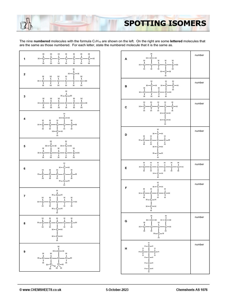 Chemsheets AS 1076 Spotting Isomers | PDF