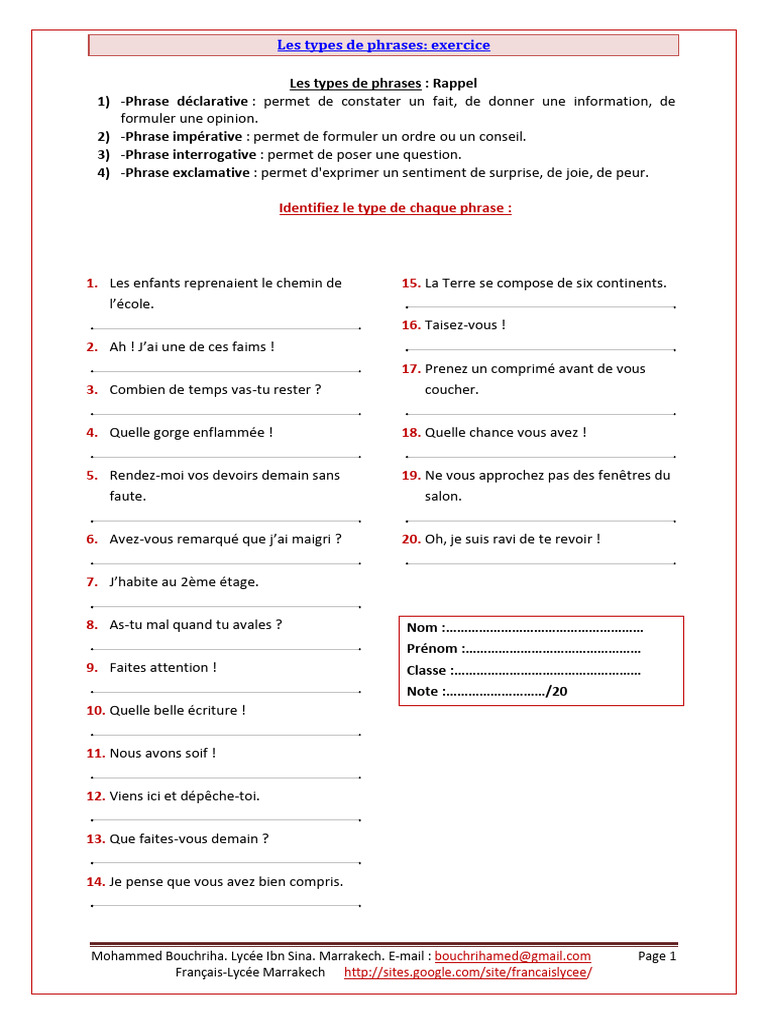 Typesphrases Exercice | PDF