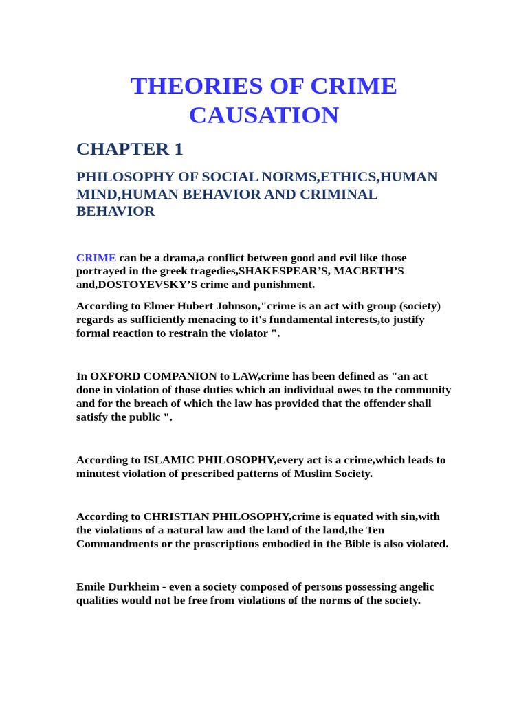 Theories of Crime Causation | PDF