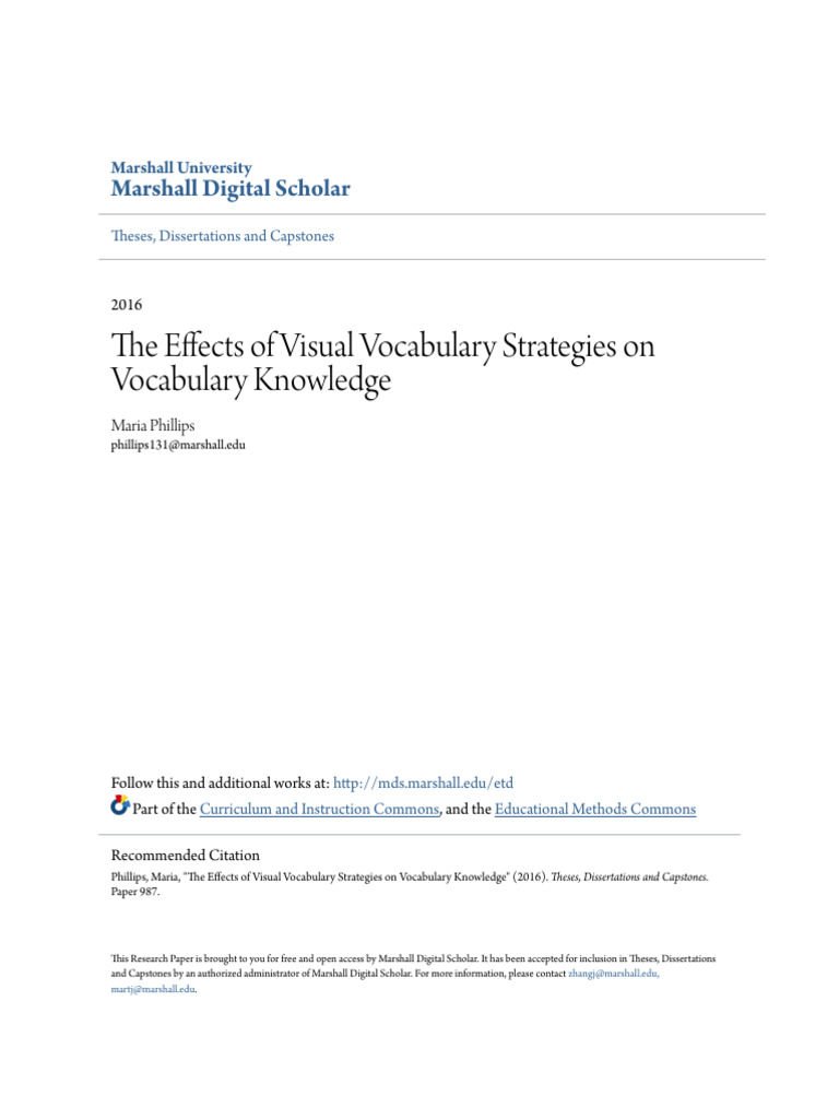 The Effects of Visual Vocabulary Strategies On Vocabulary Knowled | PDF