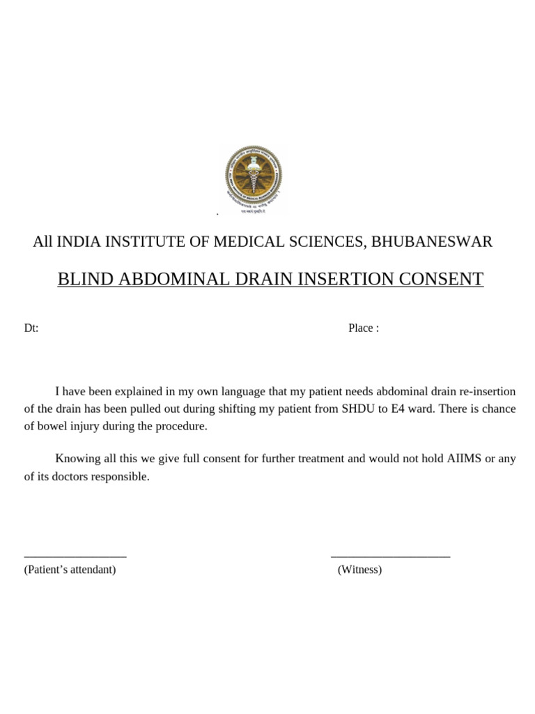 Blind Abdominal Drain Insertion Consent | PDF