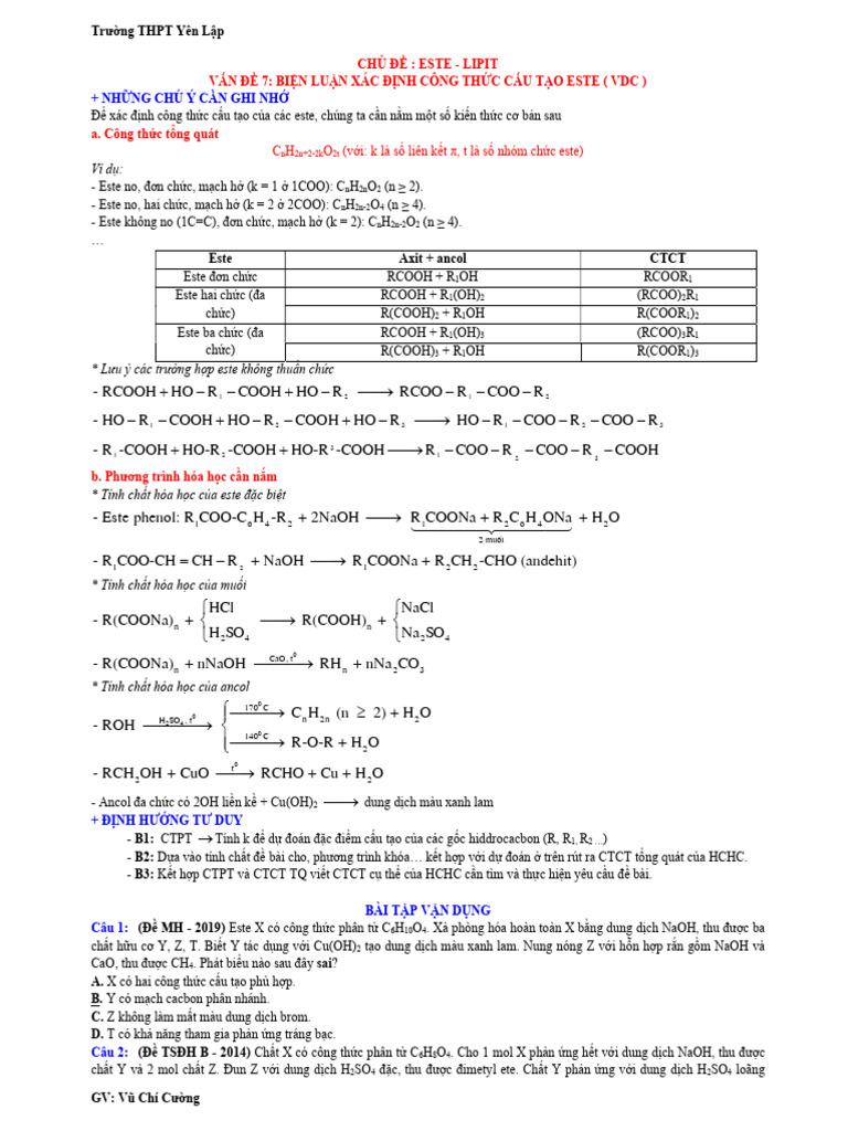 CHUYÊN ĐỀ 3 BIỆN LUẬN CTCT ESTE | PDF